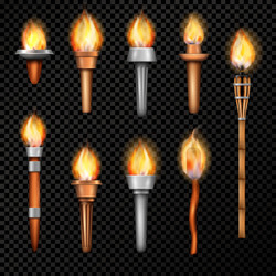 Fire torch realistic set Royalty Free Vector Image