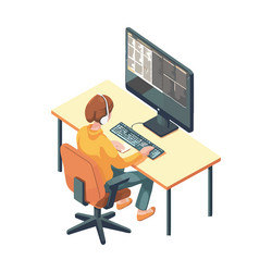 Man working at desk using creativity Royalty Free Vector
