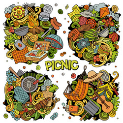Picnic cartoon doodle designs set Royalty Free Vector Image