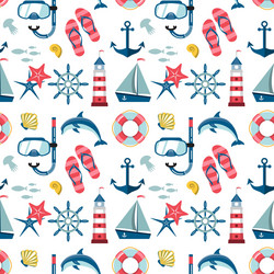 Seamless pattern of nautical design elements Vector Image