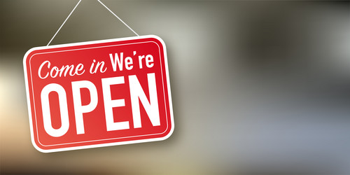 Colorful speech bubble sign with text now open Vector Image