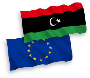 Puzzle of flags of libya and european union Vector Image