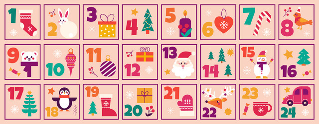 Christmas advent calendar countdown printable Vector Image
