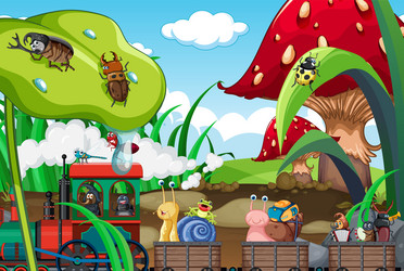 Different insects flying near the river Royalty Free Vector