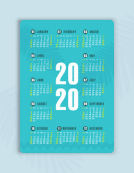 Calendar 2020 year week starts from sunday Vector Image