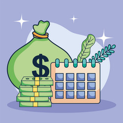 Calendar calculator and money bag Royalty Free Vector Image