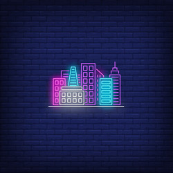 Downtown buildings neon sign Royalty Free Vector Image