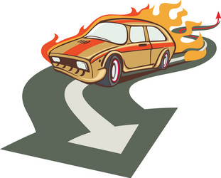 Fire brigade car in red retro style cartoon Vector Image