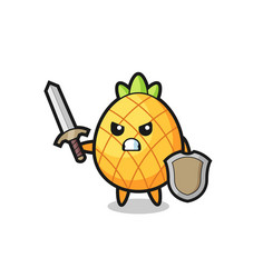 Cute watermelon soldier fighting with sword Vector Image