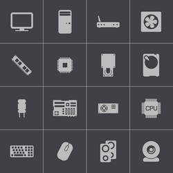 Black pc components icons set Royalty Free Vector Image