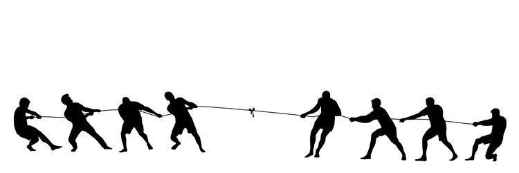 Man team pulling a rope in tug of war silhouette Vector Image