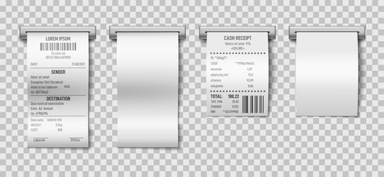 Realistic set of shop receipts on transparent Vector Image