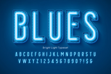 Neon blue light alphabet font glowing text Vector Image