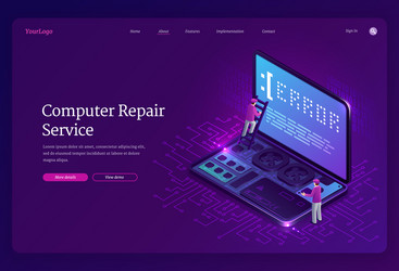 Computer repair website landing page design Vector Image