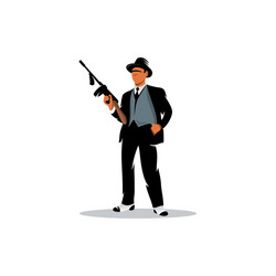 Gangsters automatic weapon tommy gun engraving Vector Image