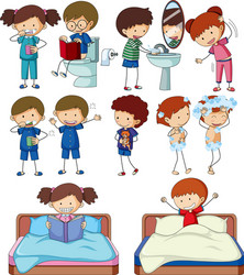 Cartoon kid daily routine activities set Vector Image