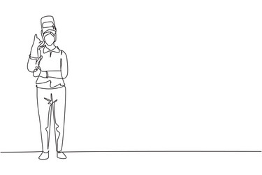 Single continuous line drawing female welder Vector Image