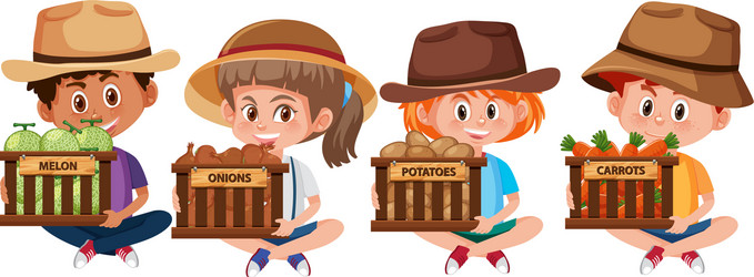 Set different children holding fruit isolated Vector Image