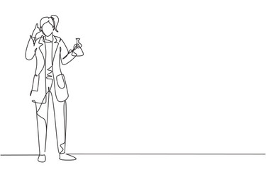 Continuous one line drawing female scientist Vector Image