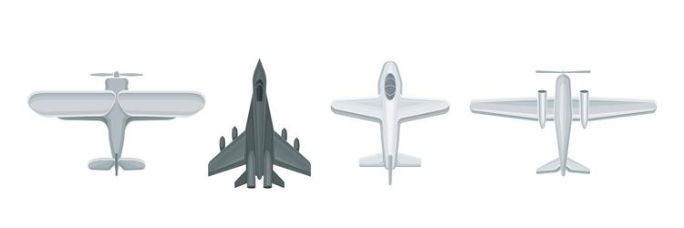 Jet fighter and aircraft top view set Royalty Free Vector