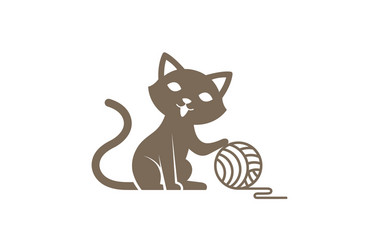 Cute cat playing with yarn ball Royalty Free Vector Image