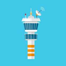 Flight control tower icon in flat style Royalty Free Vector