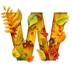 Autumn stylized alphabet with foliage letter r Vector Image