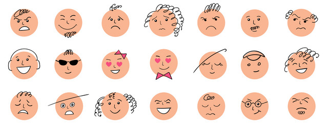 Cartoon cute and funny faces with positive Vector Image