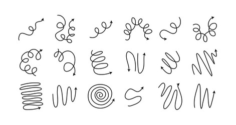 Spiral arrows doodle set hand drawn spring arrow Vector Image