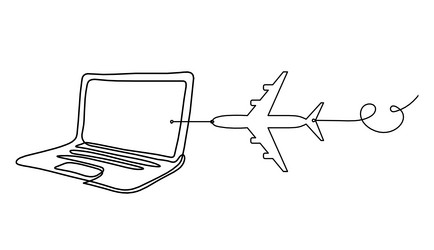 Abstract laptop with paper plane as line drawing Vector Image
