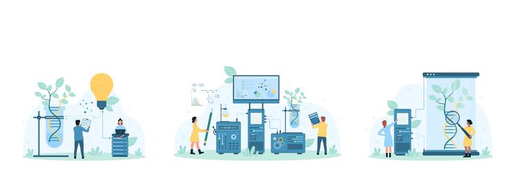 Science research set tiny people study chemistry Vector Image