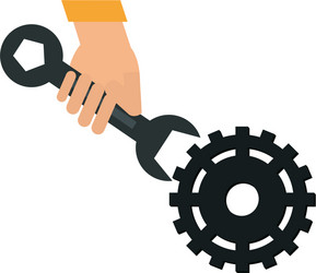 Hand fixing gear with wrench Royalty Free Vector Image