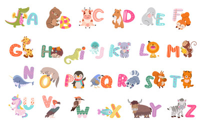 Cute animals alphabet for kids education Vector Image