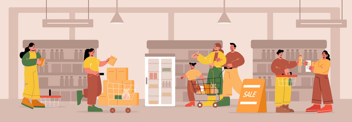 People standing in queue supermarket Royalty Free Vector