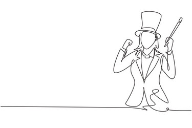Single continuous line drawing female magician Vector Image