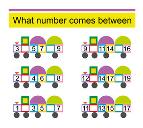What number comes between math worksheets Vector Image