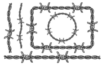Barbed wire prison concept contour outline line Vector Image