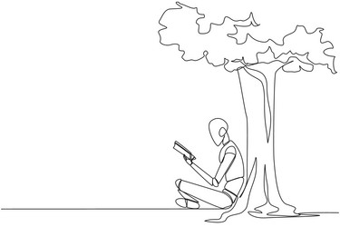 Continuous one line drawing robot sitting reading Vector Image