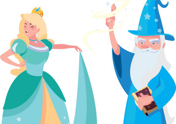 Beautiful princess with wizard tales characters Vector Image
