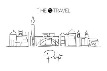 One continuous line drawing of porto city skyline Vector Image