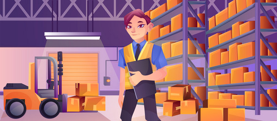 Cartoon warehouse interior with forklift Vector Image