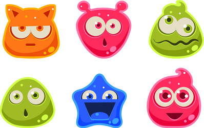 Cute funny colorful jelly animal faces set user Vector Image