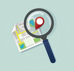 Magnifying glass and pin location icon Royalty Free Vector