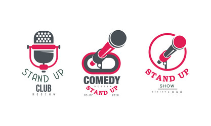 Comedy club logo design with retro microphone Vector Image