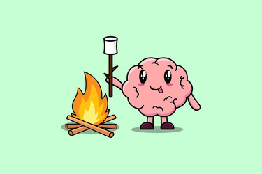 Cute brain cartoon hold fire torch Royalty Free Vector Image