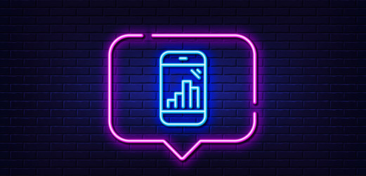 Graph phone line icon column chart sign neon Vector Image