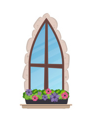 Old windows with stone cladding cartoon style Vector Image