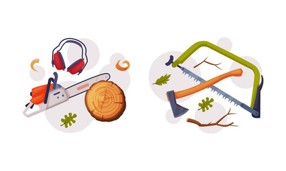 Forestry and timber industry tools set woodworker Vector Image