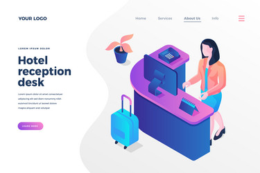 Reception desk concept isometric design Royalty Free Vector