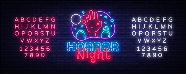 Horror night neon sign halloween poster Royalty Free Vector